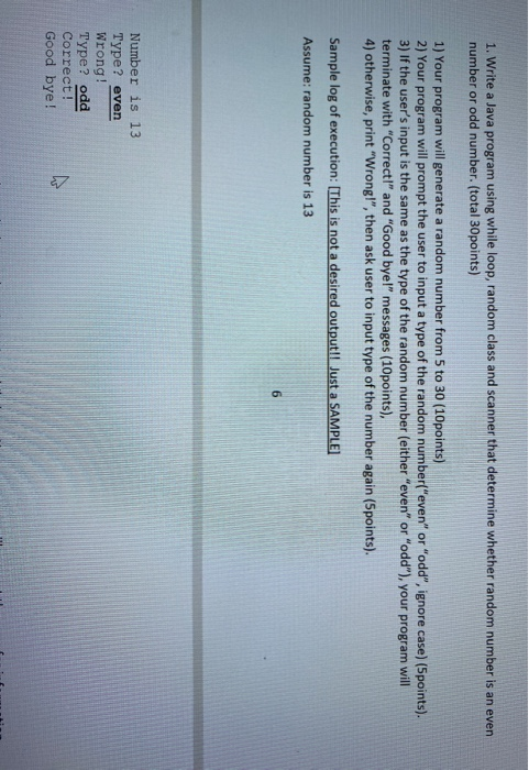 Solved 1. Write a Java program using while loop, random | Chegg.com