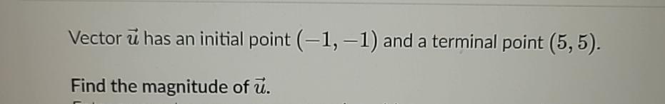 Solved Vector vec(u) ﻿has an initial point (-1,-1) ﻿and a | Chegg.com