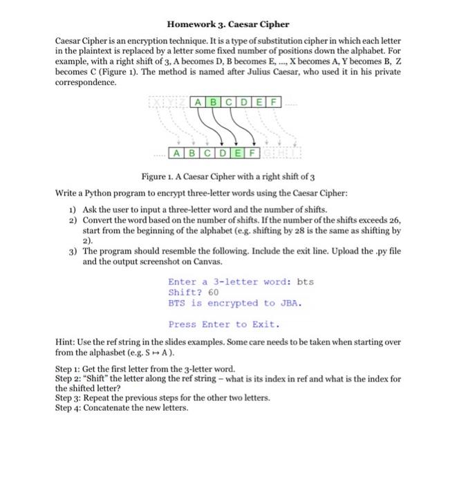 Solved Homework 3. Caesar Cipher Caesar Cipher is an | Chegg.com
