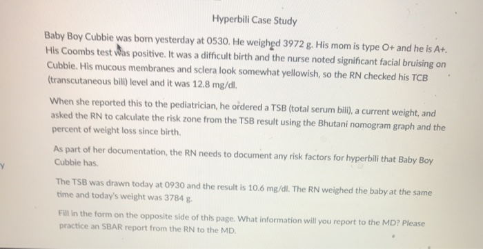 Solved Hyperbili Case Study Baby Boy Cubbie was born | Chegg.com
