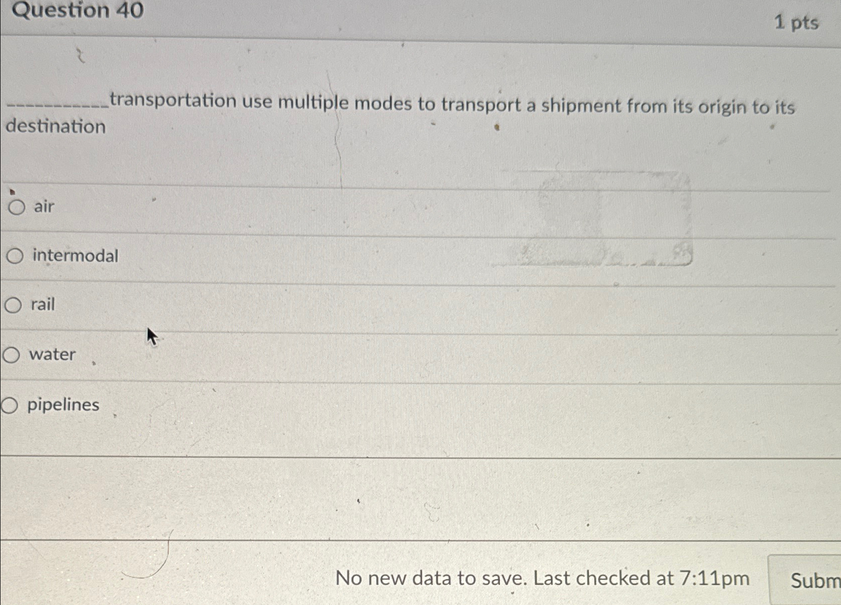 Solved Question 401 ﻿ptstransportation use multiple modes to | Chegg.com