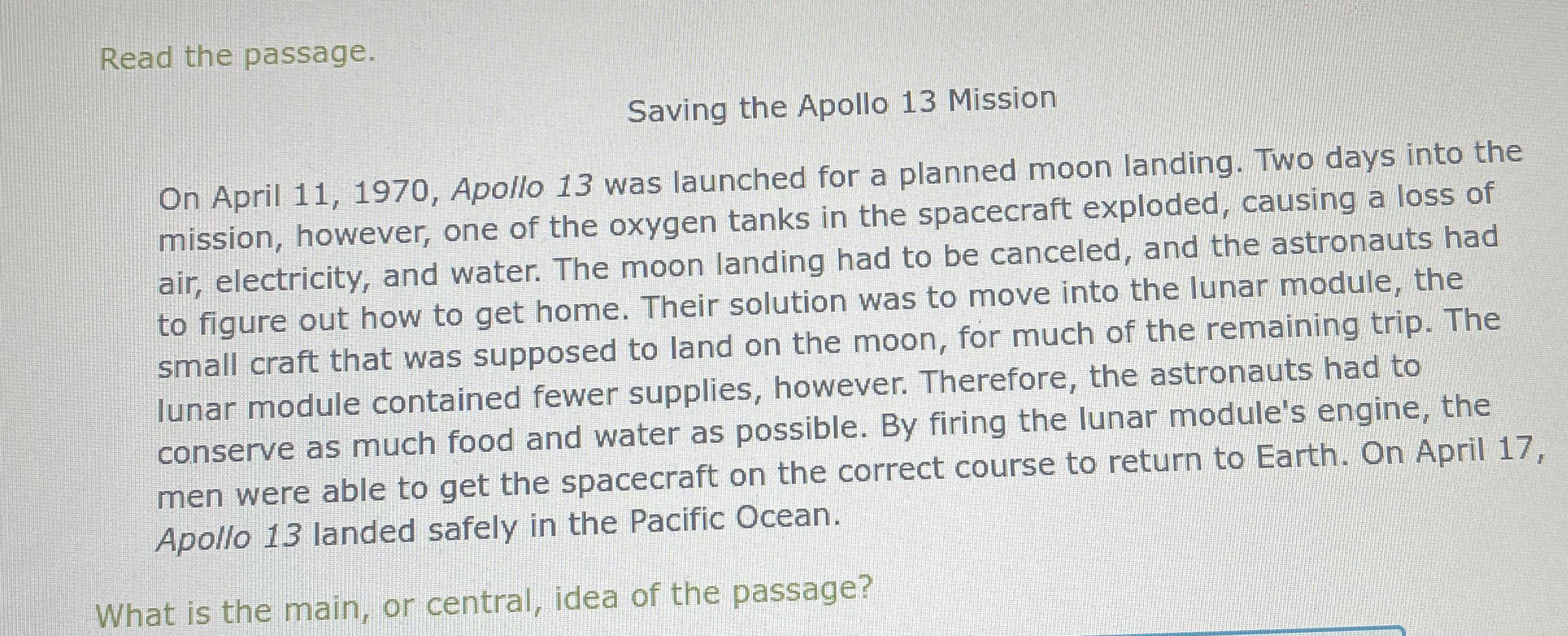 Solved Read the passage.Saving the Apollo 13 ﻿MissionOn | Chegg.com