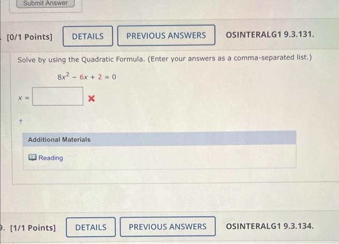 Solved Submit Answer [0/1 Points] DETAILS PREVIOUS ANSWERS | Chegg.com