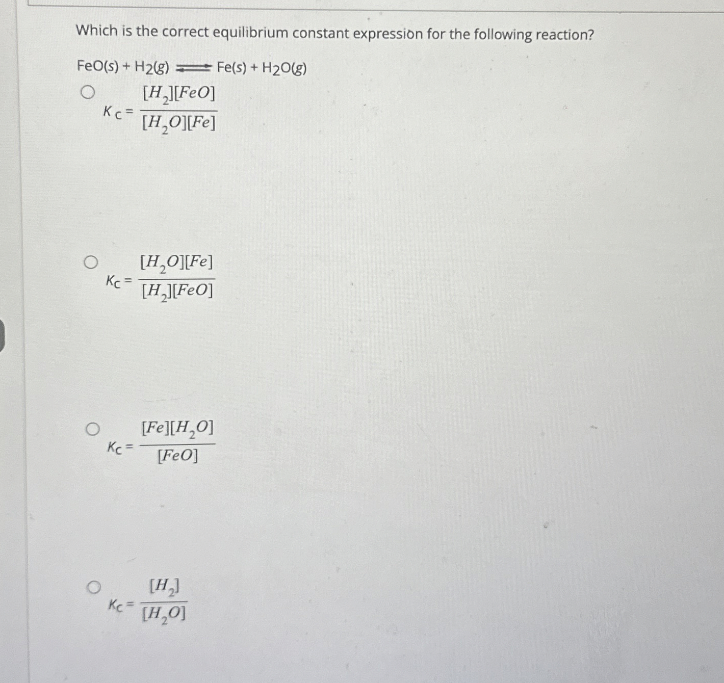 Solved Which is the correct equilibrium constant expression | Chegg.com