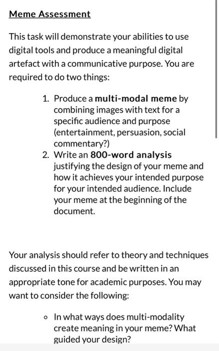 please create the multi-modal meme and write an 800 | Chegg.com