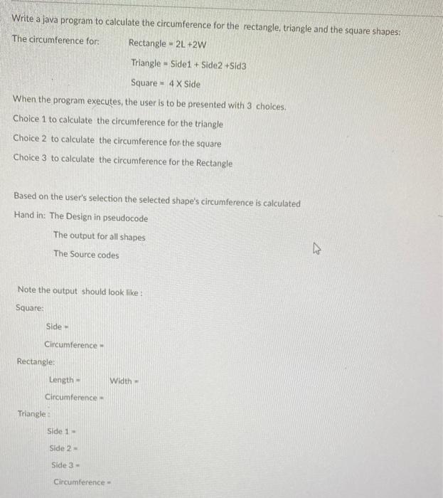 Solved Write a java program to calculate the circumference | Chegg.com