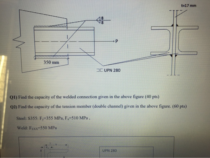 Solved t=17 mm I P 350 mm UPN 280 (1) Find the capacity of | Chegg.com