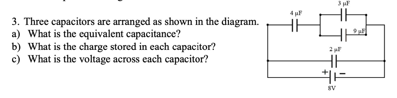 Solved Three capacitors are arranged as shown in the | Chegg.com