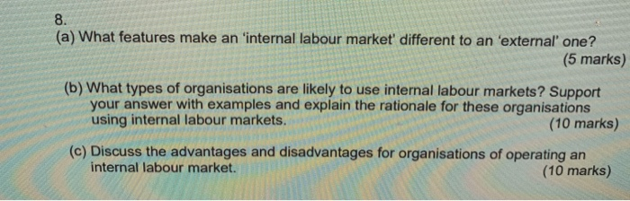 Solved 8. (a) What features make an 'internal labour market' | Chegg.com