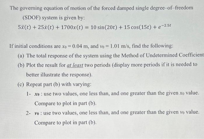 Solved The governing equation of motion of the forced damped | Chegg.com