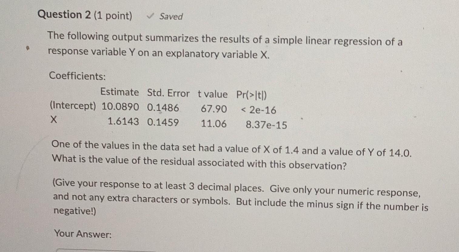 Solved The following output summarizes the results of a | Chegg.com