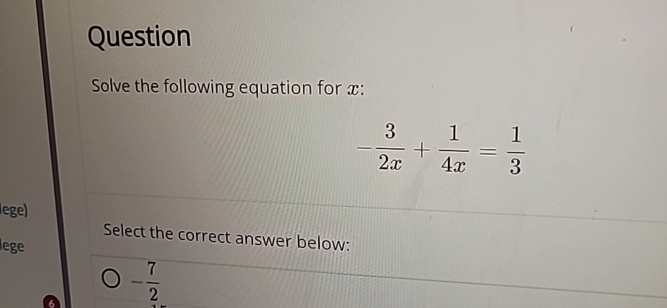 Solved QuestionSolve the following equation for x | Chegg.com