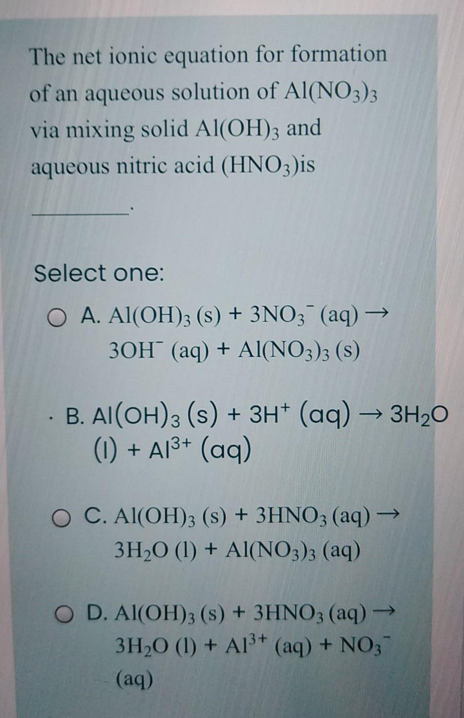 Solved The net ionic equation for formation of an aqueous | Chegg.com