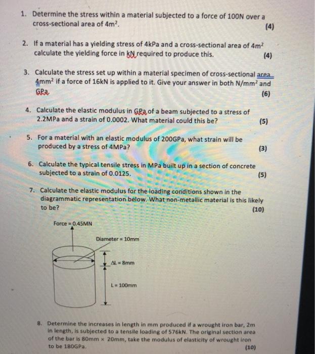 Solved 1. Determine the stress within a material subjected | Chegg.com