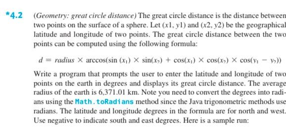 Solved *4.2 (Geometry: great circle distance) The great | Chegg.com