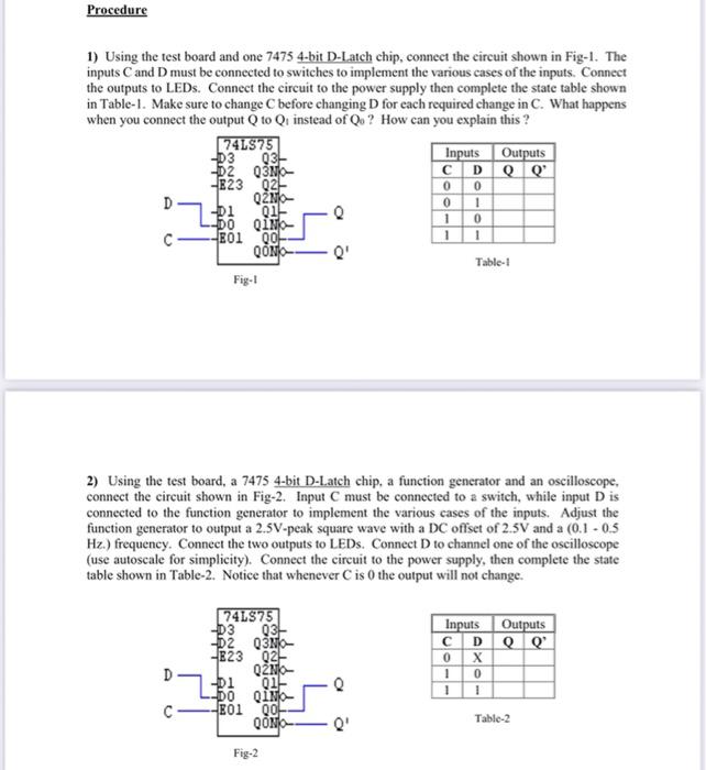 Solved Procedure 1) Using the test board and one 7475 4-bit | Chegg.com