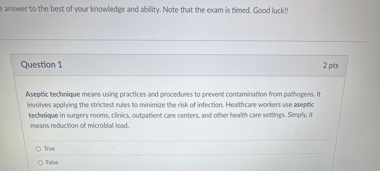 Solved Question 1Aseptic technique means using practices and | Chegg.com