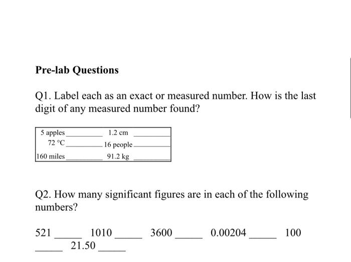 Solved Q1. Label each as an exact or measured number. How is | Chegg.com