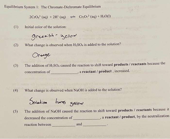 Solved Equilibrium System 1: The Chromate-Dichromate | Chegg.com