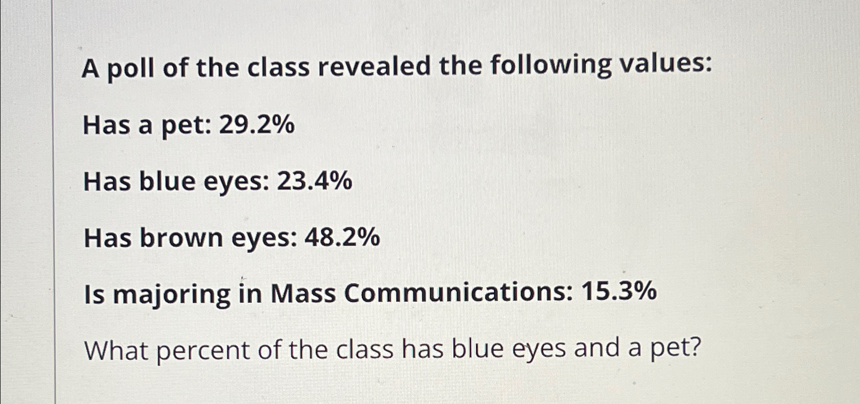 Solved A poll of the class revealed the following values:Has | Chegg.com