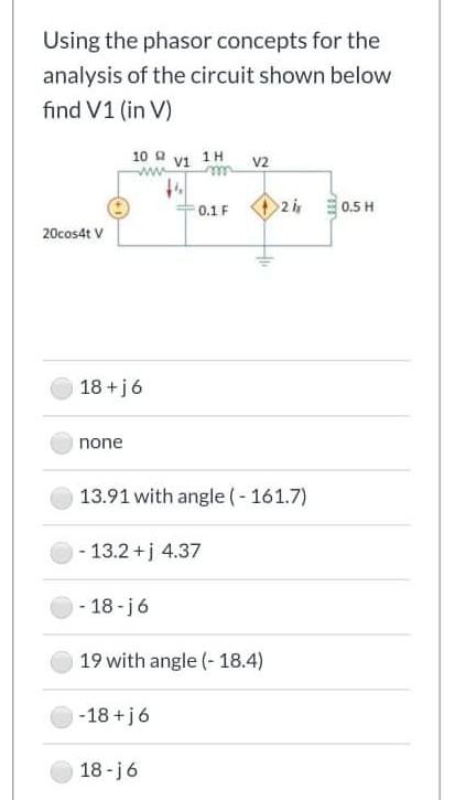 Solved Using the phasor concepts for the analysis of the | Chegg.com