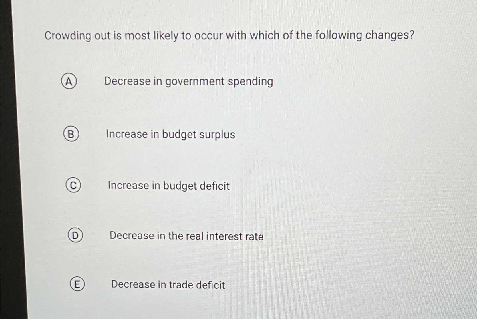 Solved Crowding out is most likely to occur with which of | Chegg.com
