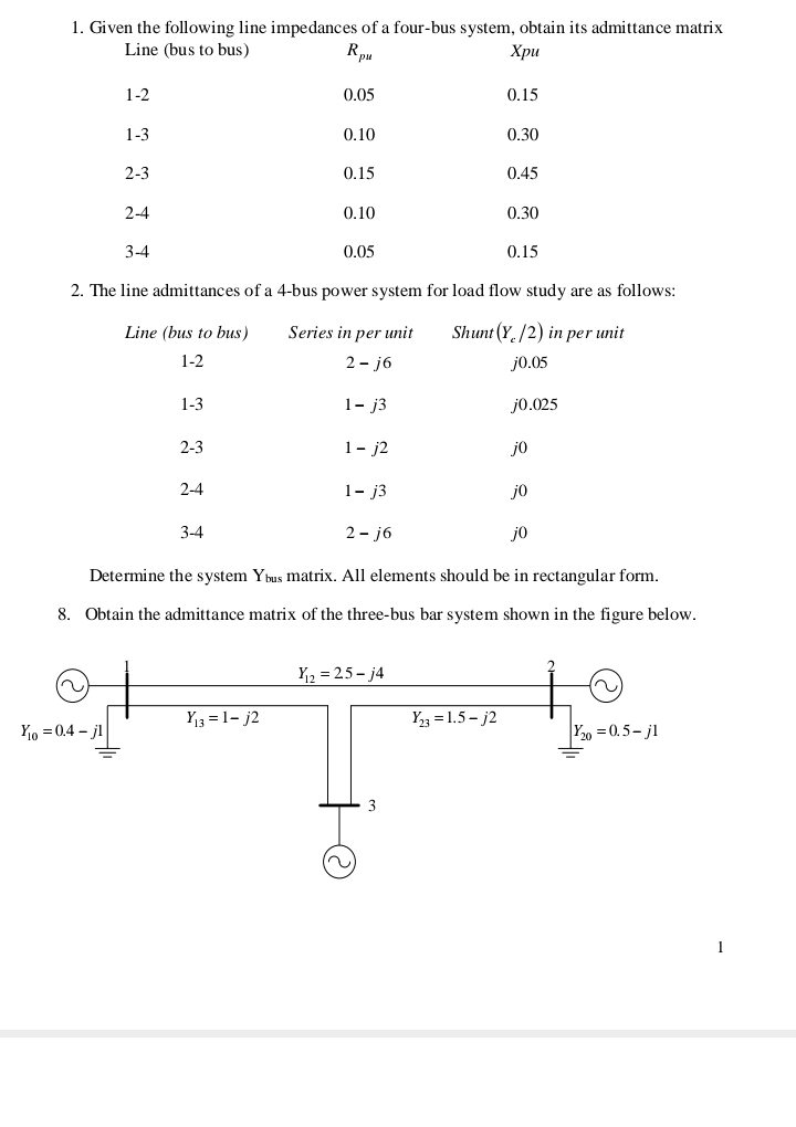 Given the following line impedances of a four-bus | Chegg.com