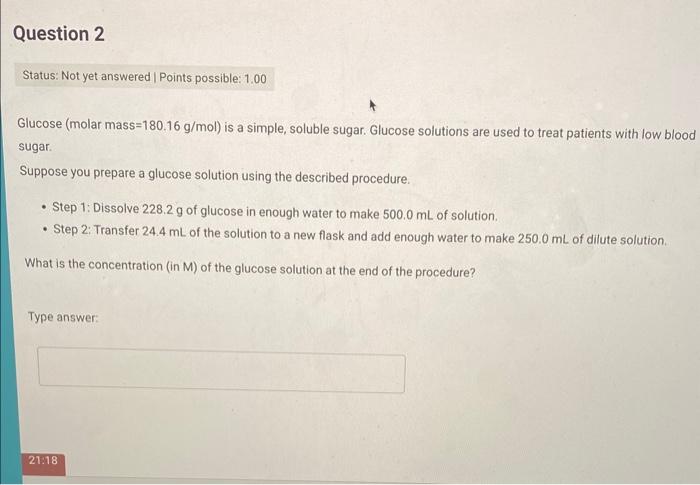 Solved Glucose (molar mass =180.16 g/mol ) is a simple, | Chegg.com