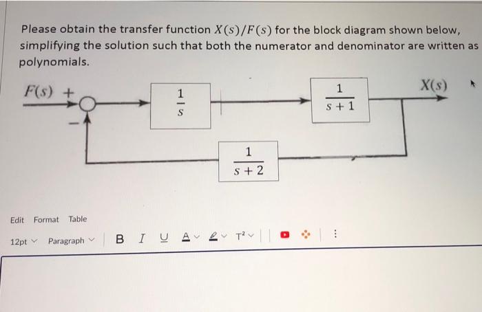 Solved Please obtain the transfer function X(S)/F(s) for the | Chegg.com