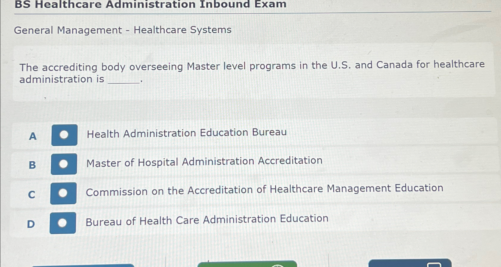 Solved Healthcare Administration Inbound ExamGeneral | Chegg.com