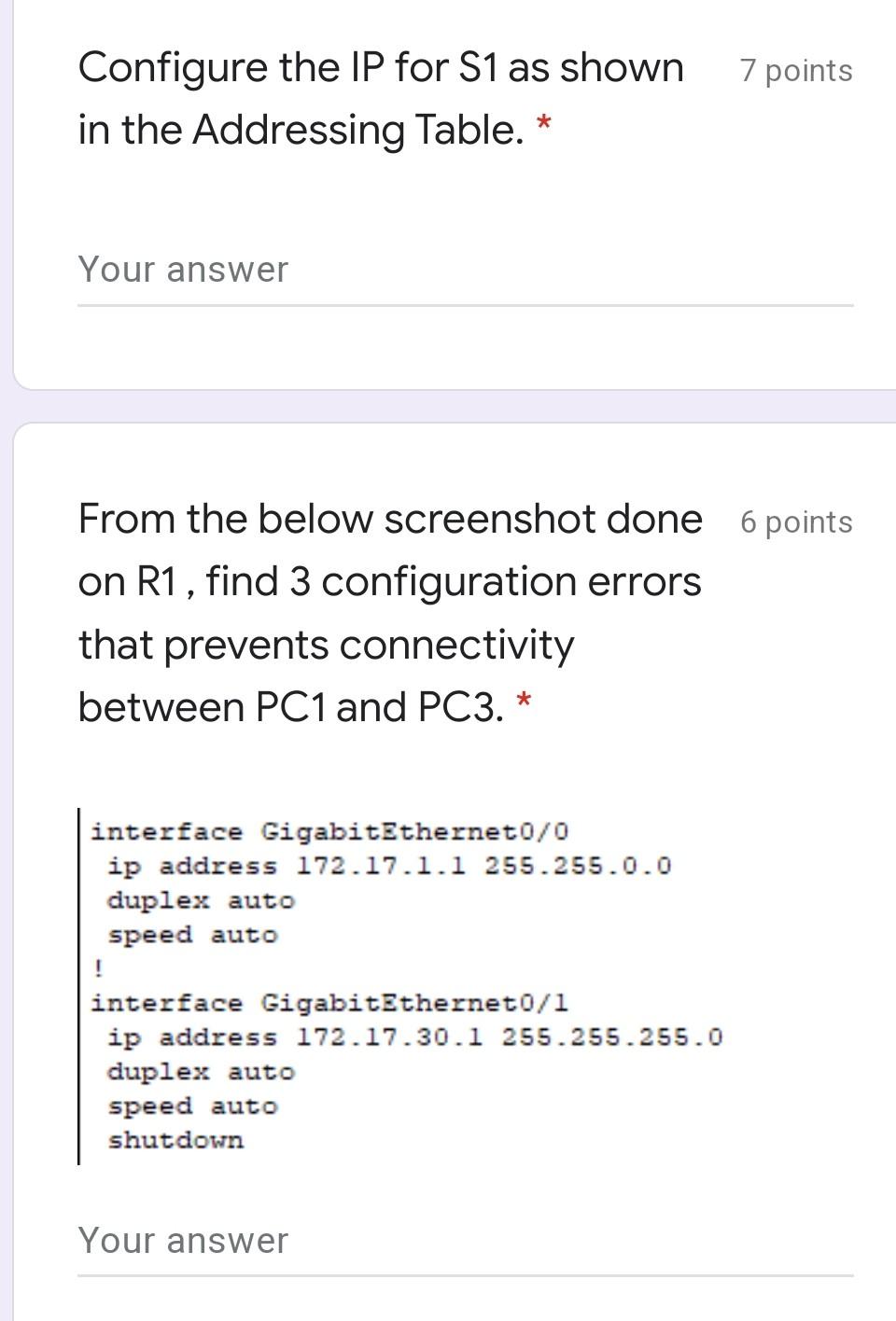 Solved PC3 G0/1 1 PC4 R1 G0/0 S2 S1 PC1 PC2 Device Interface | Chegg.com