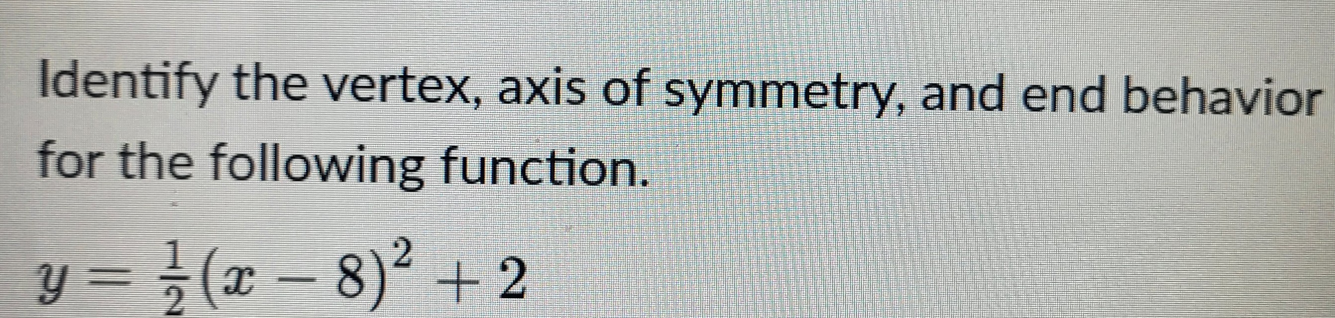 Solved Identify the vertex, axis of symmetry, and end | Chegg.com
