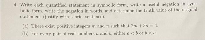Solved 4. Write each quantified statement in symbolic form, | Chegg.com