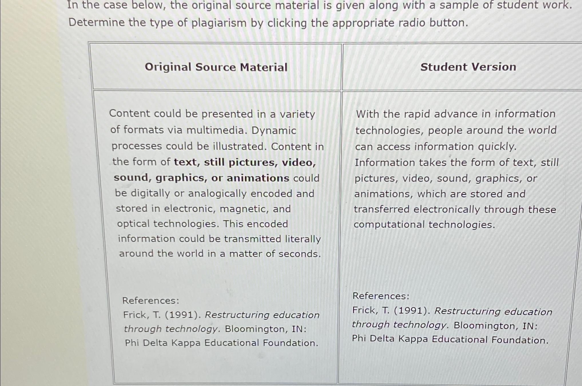 Solved In the case below, the original source material is | Chegg.com