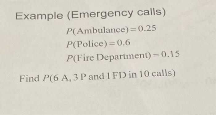 Solved Example (Emergency calls) P( Ambulance )=0.25P( | Chegg.com