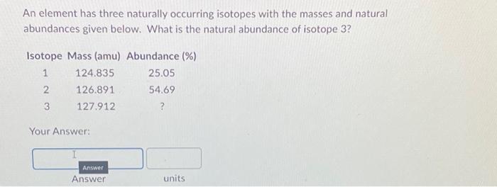 Solved An element has three naturally occurring isotopes | Chegg.com