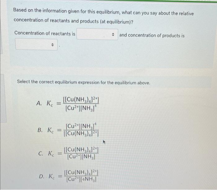 Solved In the equilibrium below, aqueous copper ions react | Chegg.com