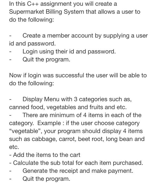 Solved In this C++ assignment you will create a Supermarket | Chegg.com