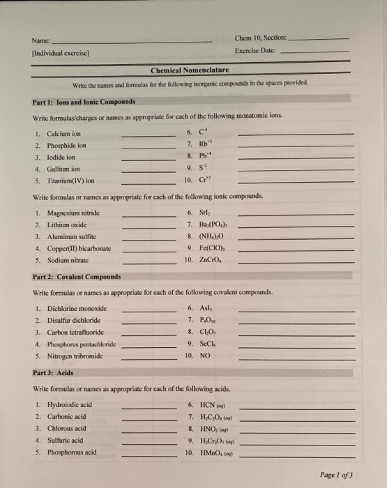 Solved Name: [Individual exercise) Chem 10. Section: | Chegg.com