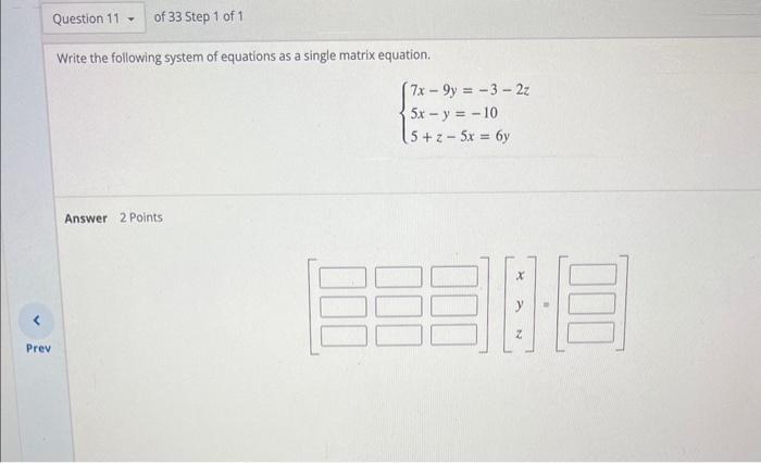 Solved Write the following system of equations as a single | Chegg.com