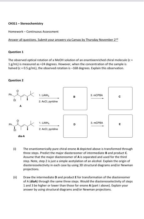 Solved CH311-Stereochemistry Homework - Continuous | Chegg.com