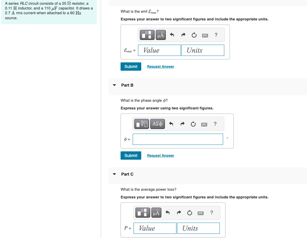 Solved PHYSICS URGENT PLEASE ANSWER ASAP.A series RLC | Chegg.com