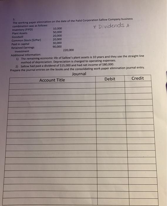 Solved 5 The working paper elimination on the date of the | Chegg.com