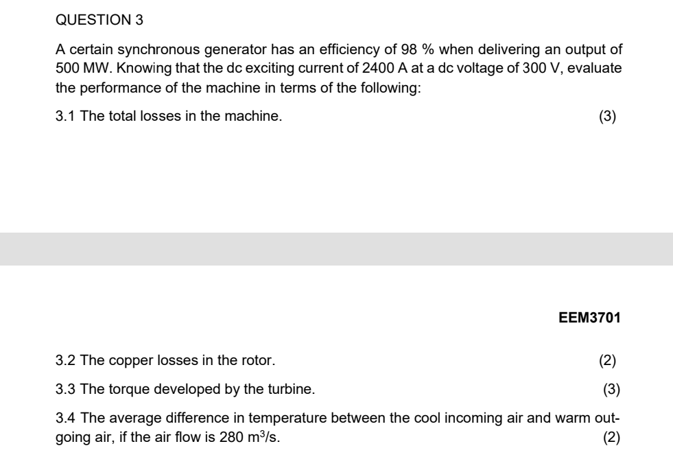 Solved QUESTION 3 A certain synchronous generator has an | Chegg.com