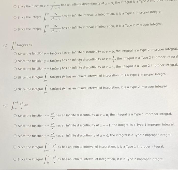 Solved Explain why each of the following integrals is | Chegg.com