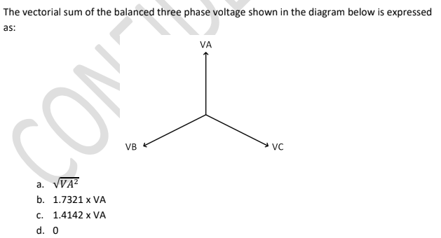 Solved The vectorial sum of the balanced three phase voltage | Chegg.com
