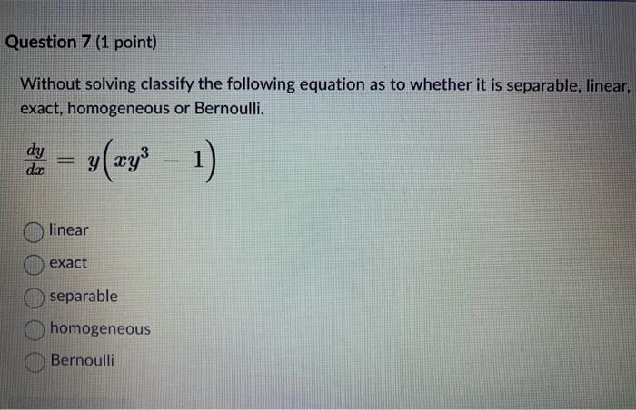 Solved Without solving classify the following equation as to | Chegg.com