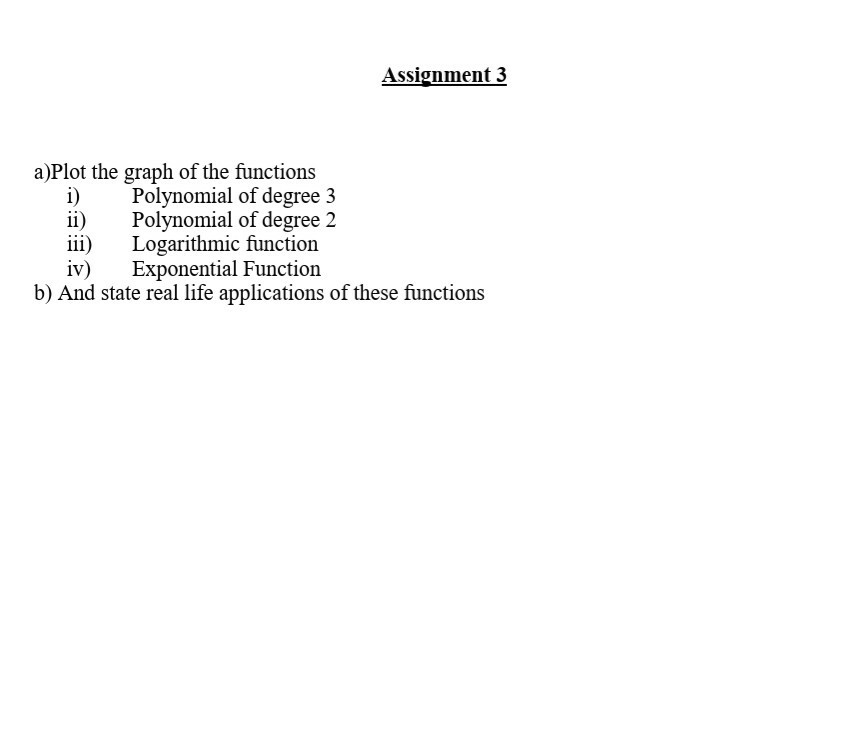 Solved Assignment 3 a)Plot the graph of the functions i) | Chegg.com