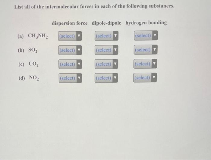 Solved List all of the intermolecular forces in each of the | Chegg.com