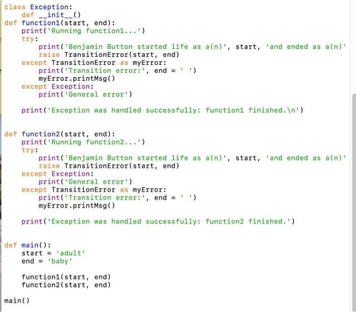 Solved class Exception: def __init__0 def function1(start, | Chegg.com
